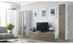 Obývací stěna Zigo II, Osvětlení: osvětlení LED - bílé, Barva: šedá / šedá lesk