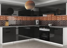 Kuchyňská linka Belini 420 cm černý lesk s pracovní deskou Uniqaplus INF UNIQAPLUS/4/WT/B/0/B1