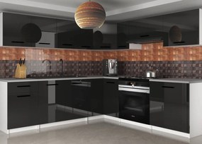 Kuchyňská linka Belini 420 cm černý lesk s pracovní deskou Uniqaplus