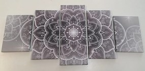 5-dílný obraz orientální Mandala v černobílém provedení - 200x100 cm