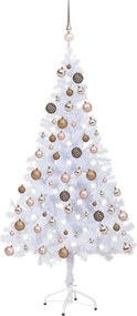 vidaXL Umělý vánoční stromek s LED a sadou koulí 150 cm 380 větviček [3077488] Barva: white and rose
