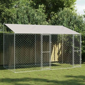 Psí klec s střechou Stříbrná 400 x 200 x 256 cm Ocel a PE 3368298