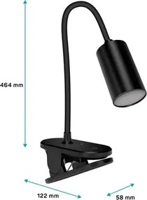 CONNECT IT CLIP 2 černá / Stolní LED lampička s klipem / 4W / 180 lm /