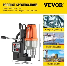 Magnetická vrtačka 220 V-240 V 980 W, vrtačka na kov Vysoký výkon 680 ot./min