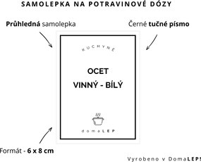 OCET VINNÝ BÍLÝ - omyvatelná samolepka na dózu, výběr rozměrů Ø 5 cm / 5 x 5 cm / 6 x 8 cm | DomaLEP tvar: OBDÉLNÍK, barva: PRŮHLEDNÁ - ČERNÉ písmo, velikost: š. 6 cm x v. 8 cm - tučné písmo