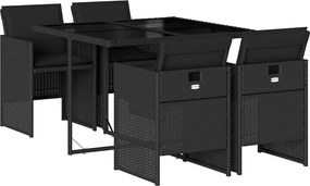 5dílný zahradní jídelní set s poduškami černý polyratan 3210535