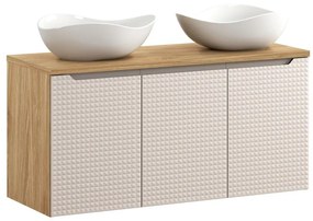 Závěsná skříňka Luxor Beige s deskou a umyvadly 120 cm dub olejovaný/béžová