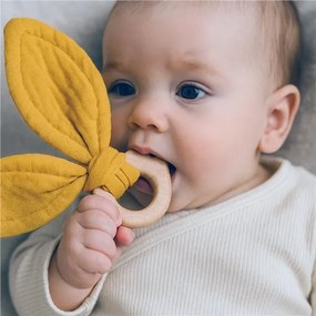 Dětské kousátko s ptáčkem New Baby Bird mustard
