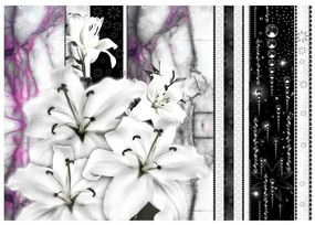 Fototapeta - Crying lilies on purple marble