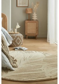 Béžový vlněný kulatý koberec ø 160 cm Leaf - Flair Rugs