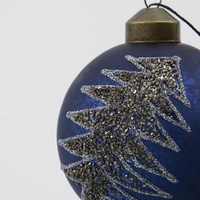 House Doctor Skleněná vánoční ozdoba Pine Blue 8 cm, modrá barva
