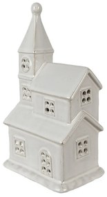 Béžový dekorativní porcelánový kostel s Led světýlky Christmas House - 13*9*23 cm