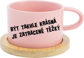 BÝT TAKHLE KRÁSNÁ JE ZATRACENÉ TEŽKÝ - růžový hrníček makronka 200 ml