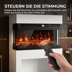 HOMCOM elektrický nástěnný krb s 3D efektem plamene a římsou, 64 cm, bílý