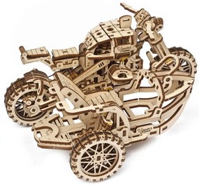 Ugears 3D dřevěné mechanické puzzle UGR-10 Motorka (scrambler) s vozíkem