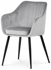 Jídelní židle stříbrná matná sametová látka kovové nohy černý matný lak PIKA SIL4