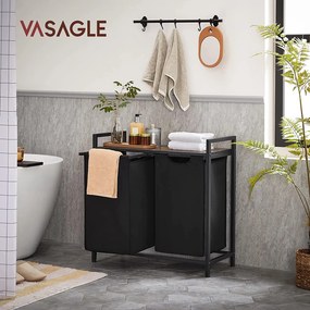 Koš na prádlo s policí BERGEN, 2 x 46l, černá/hnědá Vasagle