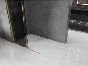 Mexen Velar, sprchová zástěna s posuvnými dveřmi Walk-in 100 x 200 cm, 8mm šedé sklo, zlatá matná, 871-100-000-43-55