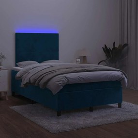 Box spring postel s matrací a LED tmavě modrá 120x200 cm samet 3135997