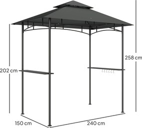 Outsunny BBQ pavilon s LED 240 x 150 x 258 cm, voděodolný a ohnivzdorný zahradní pavilon s dvouvrstvou střechou, bočními policemi, zahradní pergola s…