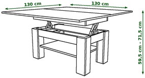 BRAVO s polici, dub san marino, rozkládací, zvedací konferenční stůl, stolek