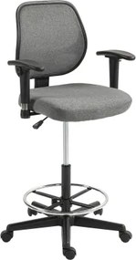 Vinsetto kancelářská židle vysoká židle s výškově nastavitelným sedákem, s područkami, rozměry 60Š x 57H x 97-119V cm na kolečkách, šedá