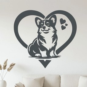 dřevo života Dřevěná dekorace Corgi láska Zvolte rozměr (cm): 60x55, Zvolte barvu dekoru: Antracitová