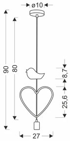 Dětský lustr na lanku HEART 1xE27/20W/230V růžová/bílá