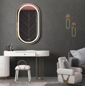 Tutumi Oválné zrcadlo 60x90 cm s regulovatelným LED osvětlením HOM-02509, kartáčovaná zlatá
