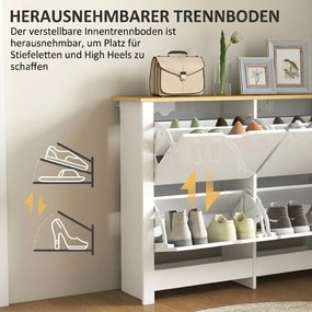 HOMCOM úzký botník s 4 výklopnými přihrádkami – úsporný regál na boty až pro 16 párů, 105 × 26 × 80 cm (bílá / přírodní)