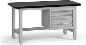 Profesionální dílenský stůl G4, 4 zásuvky, deska MDF + PVC, 1500 x 750 x 800 mm, šedá