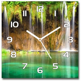Wallmuralia Skleněné hodiny čtverec Plitvická jezera 30x30 cm