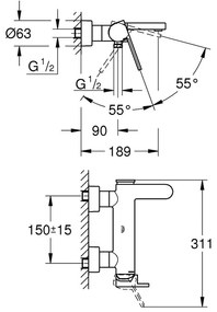 Grohe Plus - Nástěnná páková vanová baterie, chrom 33553003