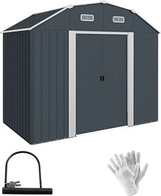 Outsunny Ocelová Kůlna, 2,7 m² Skladovací Kůlna s Policí, Ochrana proti UV, Zahradní Skříň se 2 Posuvnými Dveřmi, Zahradní Kůlna se Základem, 238 x 13
