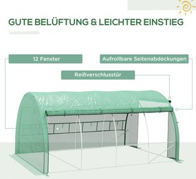 Outsunny polytunelový skleník 3,97x3x2m Walk-in, UV ochrana, rolovací kryty, ocel, zelený| Aosom