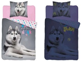 DETEXPOL Svítící povlečení pes Husky  Bavlna, 140/200, 70/80 cm