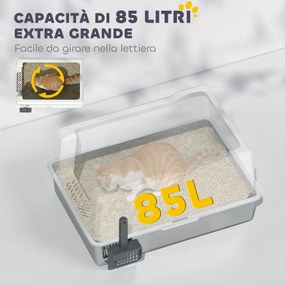 PawHut XXL Voděodolná toaleta pro kočky, kočičí toaleta s vyššími stěnami, nerezový zásobník a lopatka, kočičí toaleta v ABS, 71x50.8x35.5 cm, Bílá