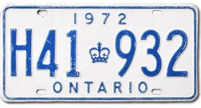 Kanadská SPZ Ontario 1972 White H41 932