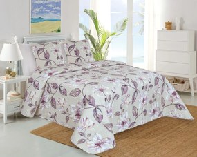 Jahu Přehoz na postel EMILIE květinový vzor, fialovo-béžový, 220x240cm, dvoulůžkový + 2x povlak 45 x 45cm