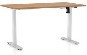 Výškově nastavitelný stůl OfficeTech A, 140 x 80 cm, bílá podnož, buk