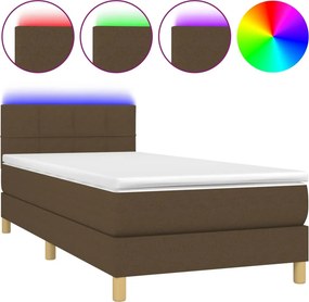Box spring postel s matrací a LED tmavě hnědá 80x200 cm textil 3133672