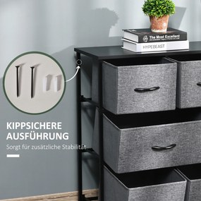HOMCOM Komoda s 8 textilními zásuvkami, úložná skříň s úchyty, kovový rám, moderní design do ložnice a obývacího pokoje v tmavě šedé barvě