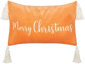 Sametový polštář se střapci vánoční motiv 30 x 50 cm oranžový LITHOPS Beliani