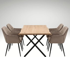 Vikio Jídelní set pro 4 osoby 160x90 cm soft dub noha X béžová židle s područkami VJS226-4CA