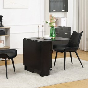 Skládací jídelní stůl HOMCOM s kolečky, skládacími křídly a policemi pro 4-6 osob 75x140x74 cm černý