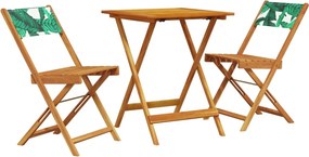 3dílný bistro set vzor listů textil a masivní dřevo 3281764