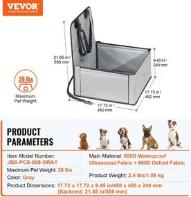 Autosedačka Dog Booster Autosedačka pro malé psy do 11,8 kg šedá