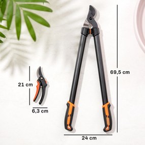 Outsunny 2dílná sada zahradního nářadí — štípací nůžky 69,6 cm a zahradní nůžky, měkké rukojeti, pojistka, oranžová