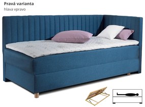 Rohová postel boxspring NOVO s úložným prostorem a čely, 90×200 cm, matrace a rošt v ceně Velikost postele: 90 × 200 cm, Strana: Pravá