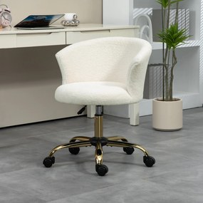 Ergonomická kancelářská židle Vinsetto Teddy Fleece, kosmetická židle, otočná židle s nastavitelnou výškou, polstrované sedadlo a zlatý ocelový rám, …